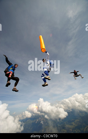 Freefly skydiving team is training sit flying over a spectacular ...