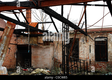 A fire damaged building, possibly burnt down by arson and vandalism ...