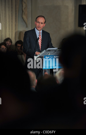 Fianna Fail leader Micheal Martin (centre) with his wife Mary as he ...