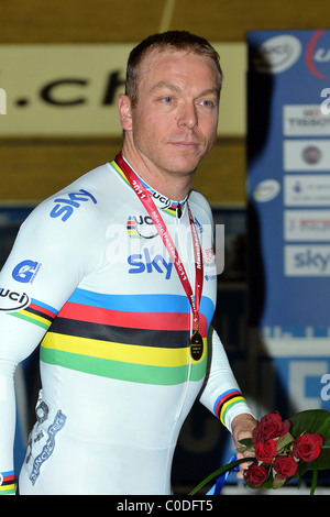 Sir Chris Hoy (Sky) with the gold medal around his neck. Mens Kierin ...