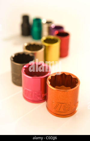 Colored coded metal sockets from a socket wrench set Stock Photo - Alamy