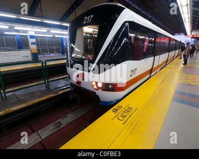 LRT train in Kuala Lumpur viewed from PWTC station, Putra district of ...