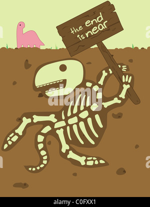 End of the dinosaurs. Illustration of a Tyrannosaurus rex dinosaur in a depiction of the event ...