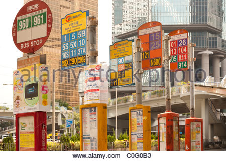 Bus stop signs, Hong Kong Stock Photo - Alamy