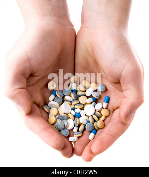 Hands Offering drugs isolated on white background Stock Photo - Alamy