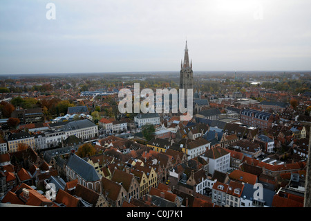 Aerial view of Bruges viewed from the belfry, bell tower, cityscape ...