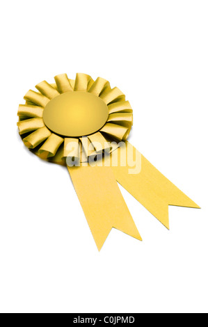 Golden ribbon with bow on white background Stock Photo - Alamy