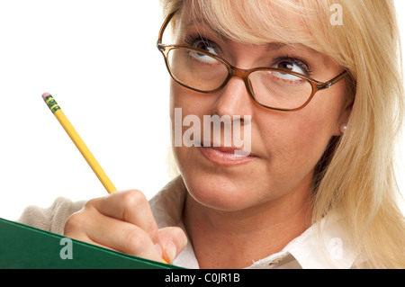 Beautiful Woman with Pencil and Folder taking notes Stock Photo - Alamy