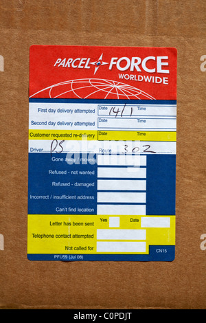 Label stuck on parcel by Parcel Force Worldwide Stock Photo - Alamy