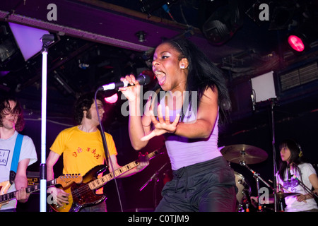 Ninja, singer of The Go! Team pop band, performing live at the Big ...