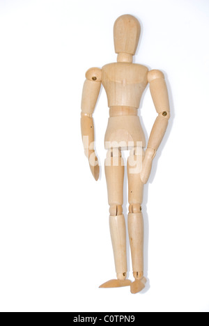 Wooden miniature figure standing on a bridge between two business teams ...