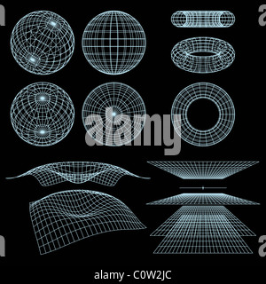 Geometry, Mathematics and Perspective wireframe symbols. Vector ...