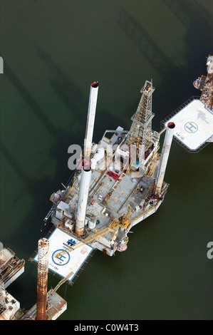aerial view above offshore oil platform construction Gulf of Mexico ...