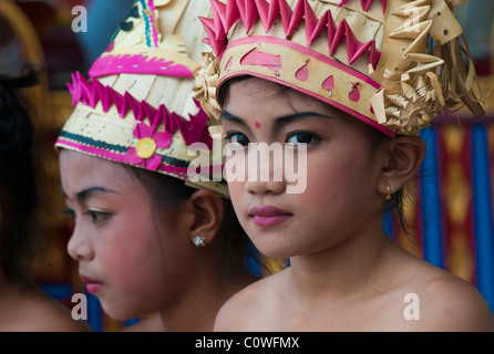 Indonesian child dancers at a temple festival in Padang Bai, Bali ...