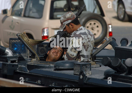Saudi Arabian national guard soldiers celebrate after leading coalition ...
