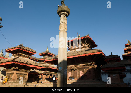 Nepal, Kathmandu, Durbar Square, King Pratap Malla statue, temples ...