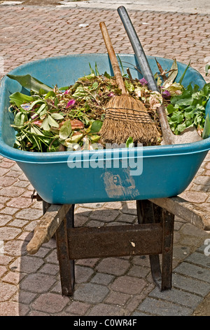 Wooden rake and metal rake. Cleaning up the grass with a rake Stock ...