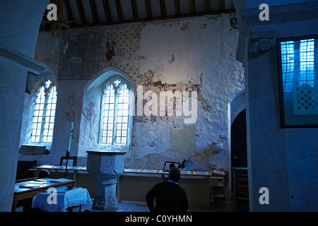 Interior of St Cadoc's Church, showing Medieval Wall Paintings ...