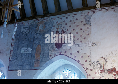 Interior of St Cadoc's Church, showing Medieval Wall Paintings ...