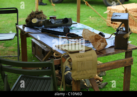 Reconstruction WW2 British Army Field HQ with field radio Stock Photo ...