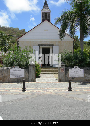 St Bartholomew's Anglican Church in Saint Barthélemy. Church at harbor ...