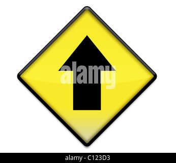 Yellow construction sign with arrow pointing right Stock Photo - Alamy