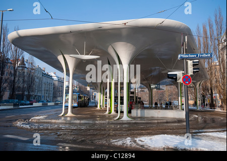 Bus stop, Muenchner Freiheit, Munich, Bavaria, Germany, Europe Stock ...