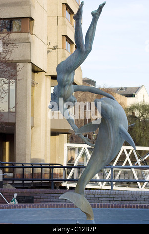 Girl with Dolphin Statue west side Tower Bridge London By Artist David ...
