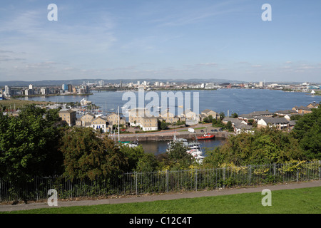 Cardiff Bay view showing Penarth Marina, Wales UK. Cityscape landscape ...