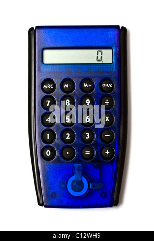 Mini calculator on blue background, close up Stock Photo - Alamy