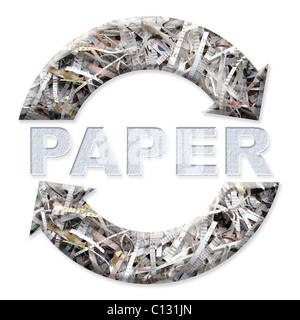 Recycling sign with shredded paper. Ecology concept Stock Photo - Alamy