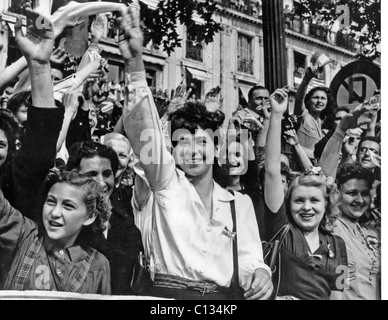 WW2: Liberation of Paris, August 1944. Barricades set up in the streets ...