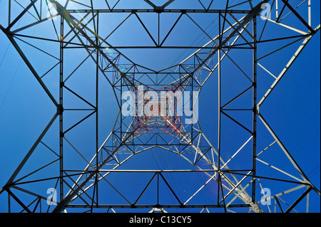 electricity power lines. pylon producing energy. voltage transmission ...