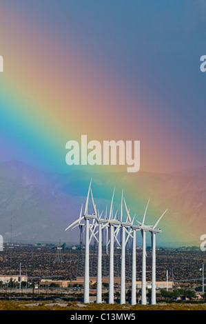 Rainbow over Wind Turbines Stock Photo - Alamy