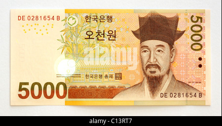 South Korea Five Thousand 5000 Won Bank Note Stock Photo - Alamy