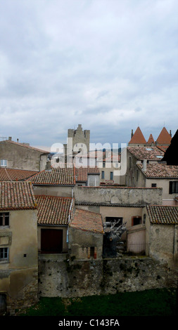 Street views fortified French town Aude department Languedoc ...