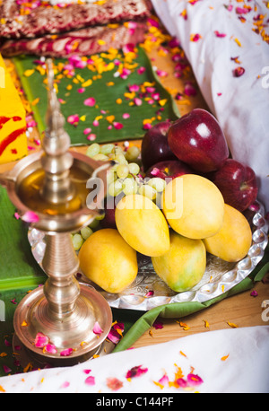 High angle view of a havan kund at the wedding mandap during South ...