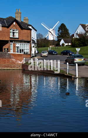 The windmill and pond at Finchingfield Essex Stock Photo - Alamy