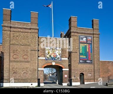 Entrance gate to Chatham Historic Dockyard showing Royal Coat of Arms ...