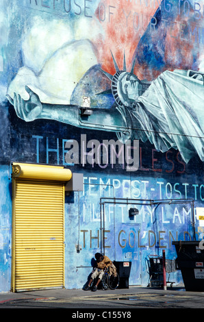 Graffiti mural of a homeless man, in Shoreditch, East London Stock ...