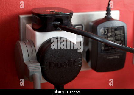 Overloaded electrical sockets (UK Stock Photo - Alamy