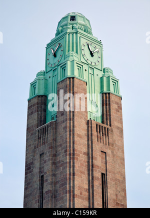 Downtown Helsinki, clock tower in Finland Stock Photo - Alamy