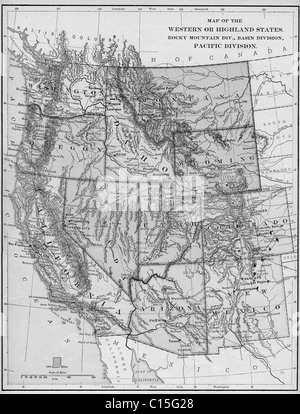 Original old map of western United States from 1875 geography textbook ...