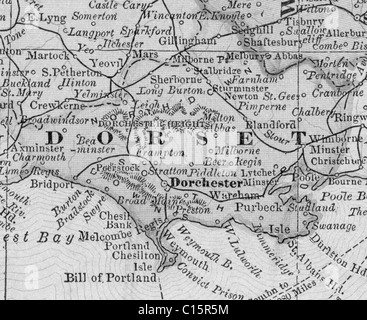 Old map of Dorset County from original geography textbook, 1884 Stock ...