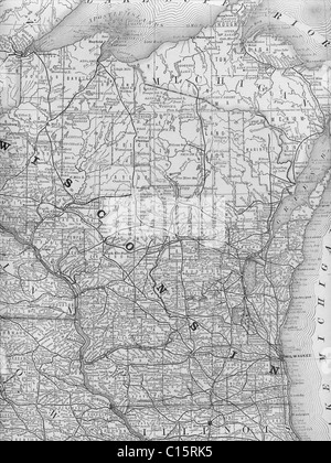 Original old map of Wisconsin from 1884 geography textbook Stock Photo ...