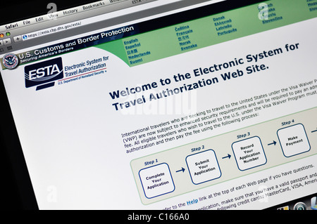 Screen shot of the Electronic System for Travel Authorisation (ESTA ...