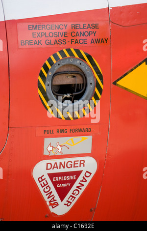Red warning triangle "Danger Ejection Seat" on the Vulcan bomber Stock ...