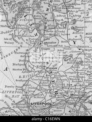 Original old map of Lancaster County from 1884 geography textbook Stock ...