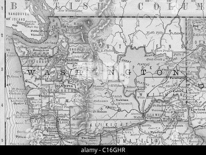 Old map of Washington state from original geography textbook, 1884 ...
