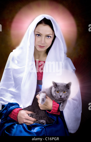 Madonna with cat Stock Photo - Alamy